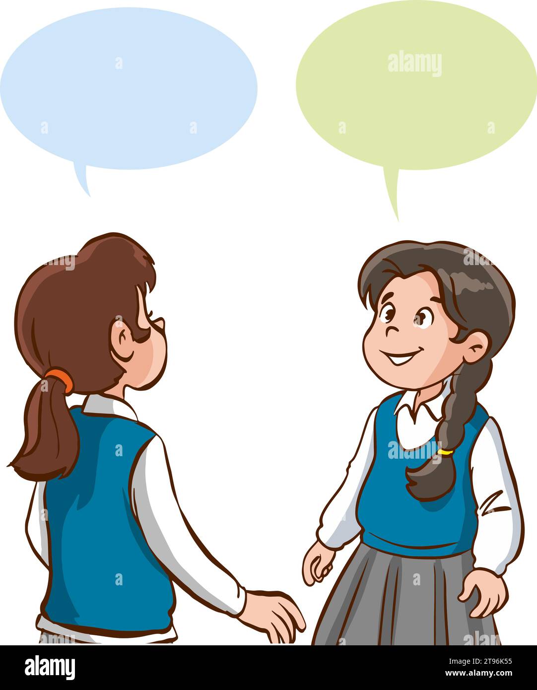 Cartoon boy and a girl talking to each other. Vector illustration.happy ...