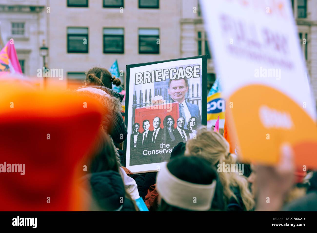 Placards are held during a march and rally called by the NEU (National ...