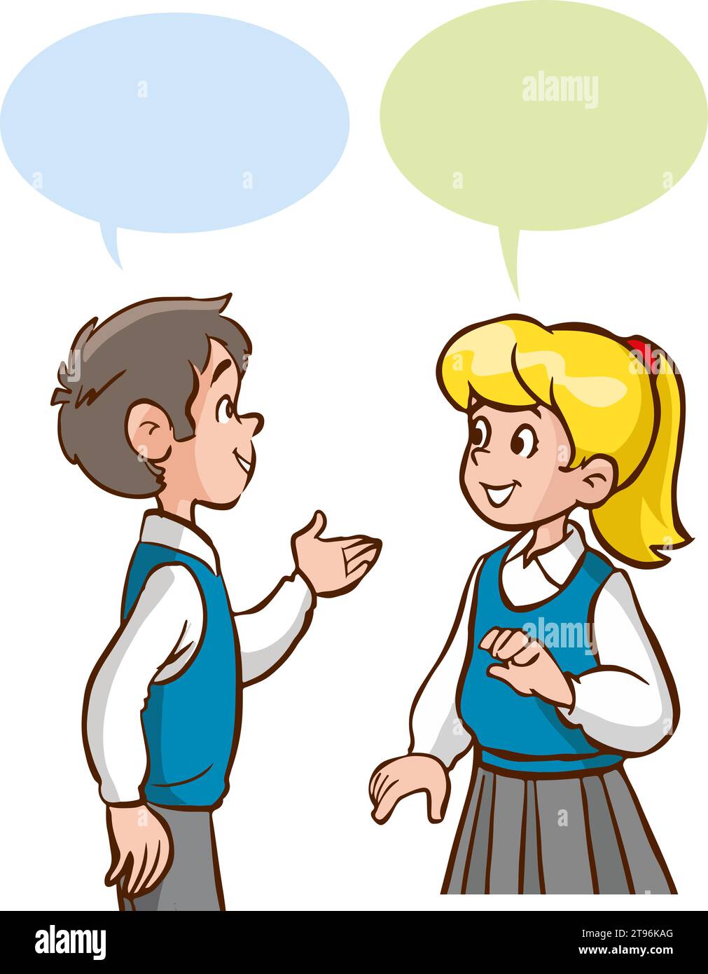 Cartoon boy and a girl talking to each other. Vector illustration.happy ...