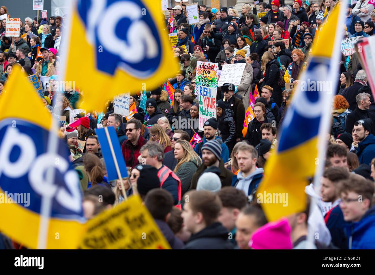 Placards are held during a march and rally called by the NEU (National ...