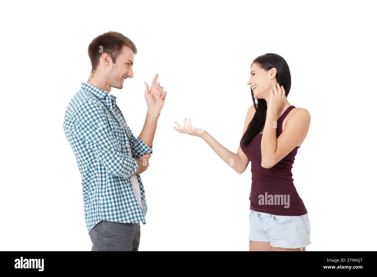 Couple talking arguing on each other isolated on white background Stock ...