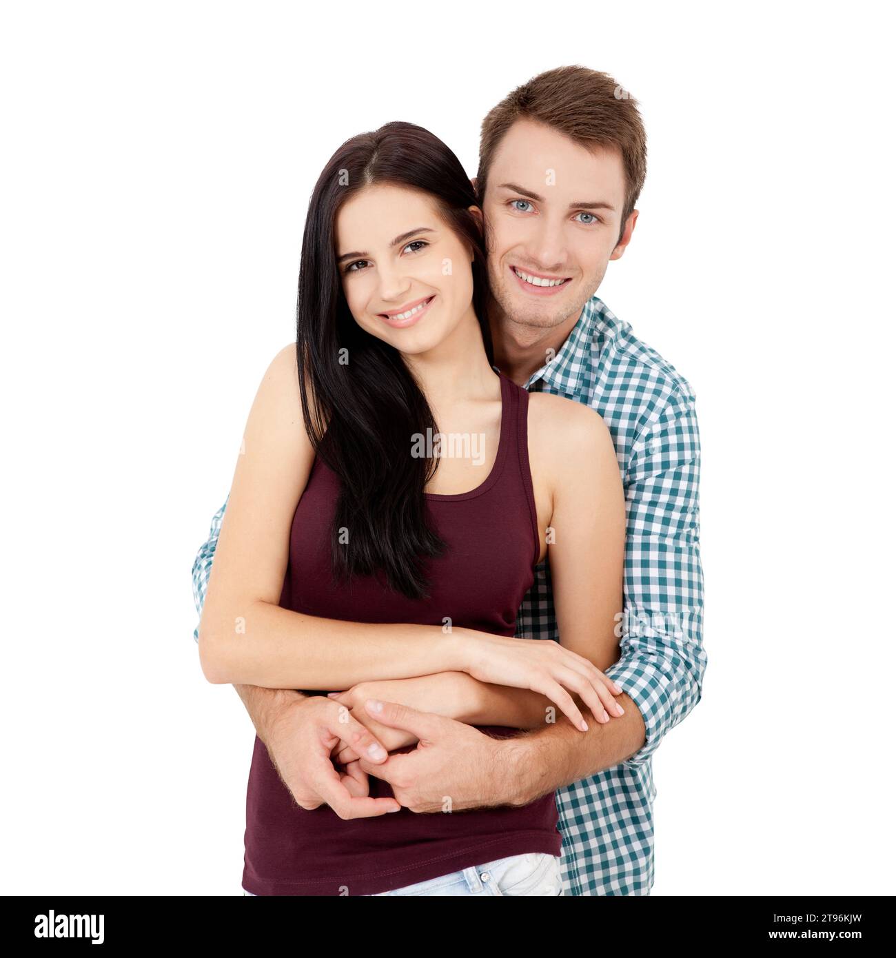 Young couple in love over isolated background very happy and excited ...