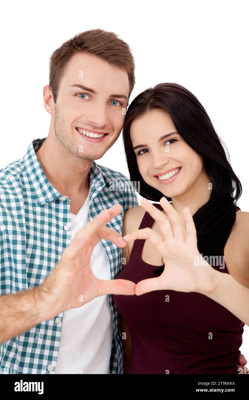 Playful couple fooling on valentine day. Beautiful young lovers are ...