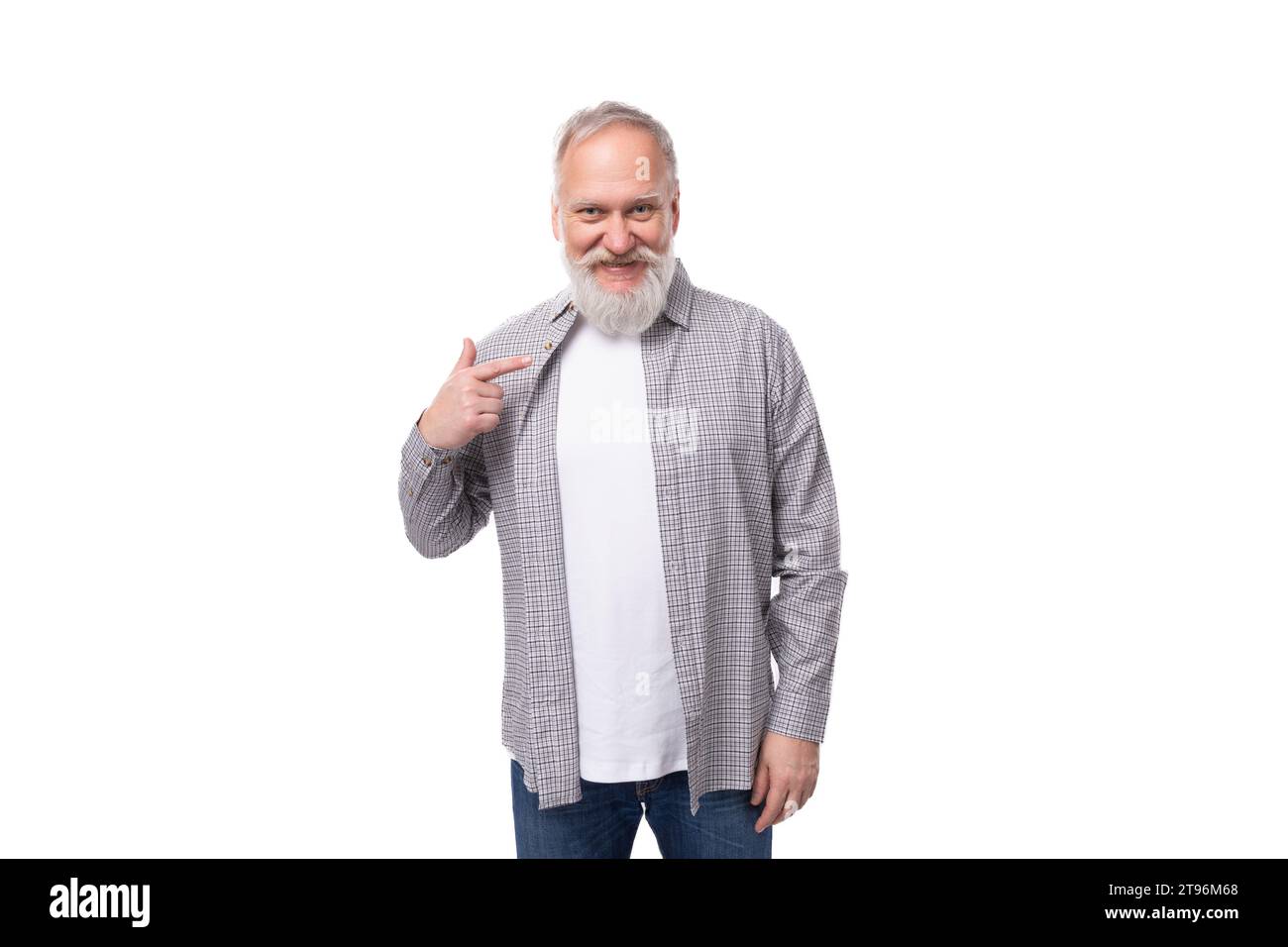 Well Groomed Gray Haired Senior Man With A Beard And Mustache Feels