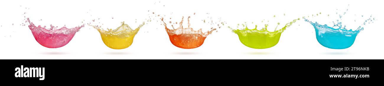 Set of colourful liquid drop splashes isolated on white background in a ...