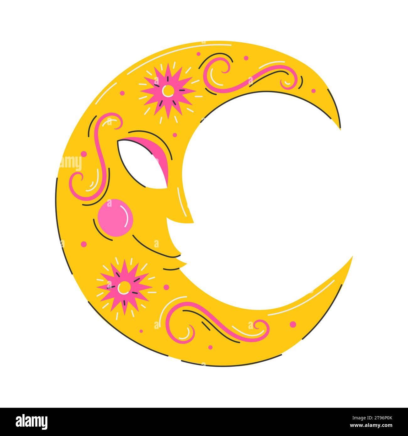 Decorated crescent with a face. Carnival mask with a pattern. The ...