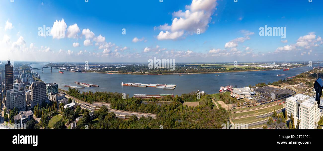 scenic view to downtown Baton Rouge and Mississippi river in morning ...