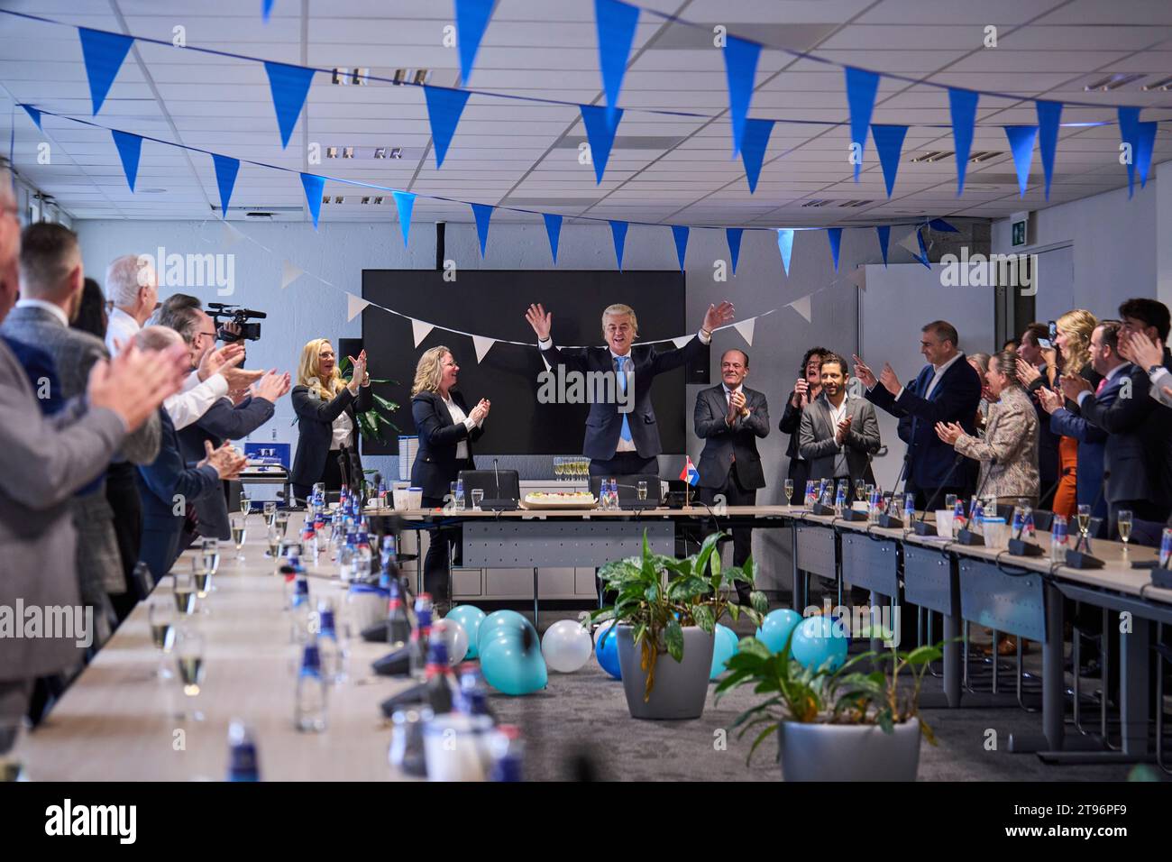 Far-right Party for Freedom leader Geert Wilders, center, celebrates ...