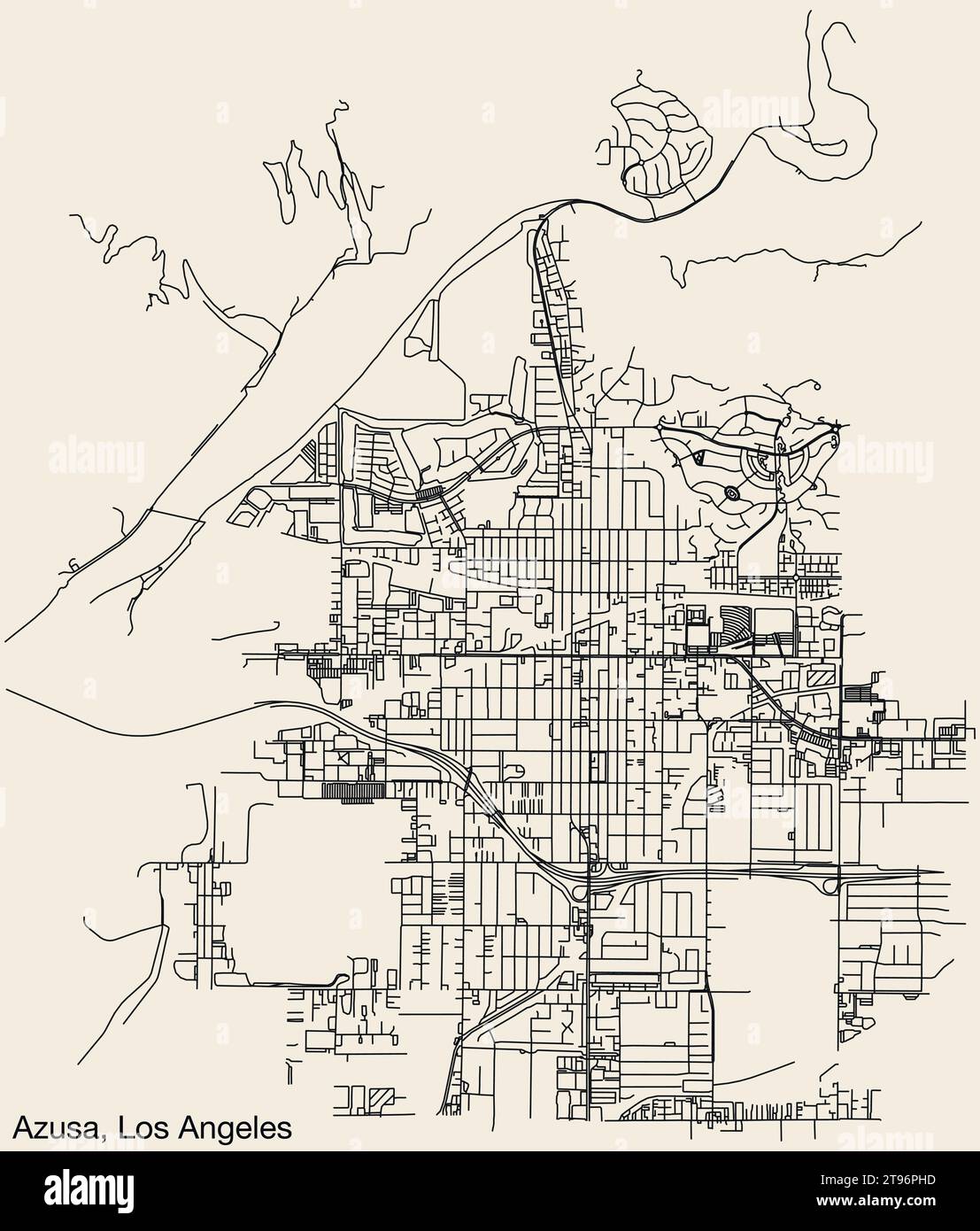 Street roads map of the CITY OF AZUSA, LOS ANGELES CITY COUNCIL Stock ...