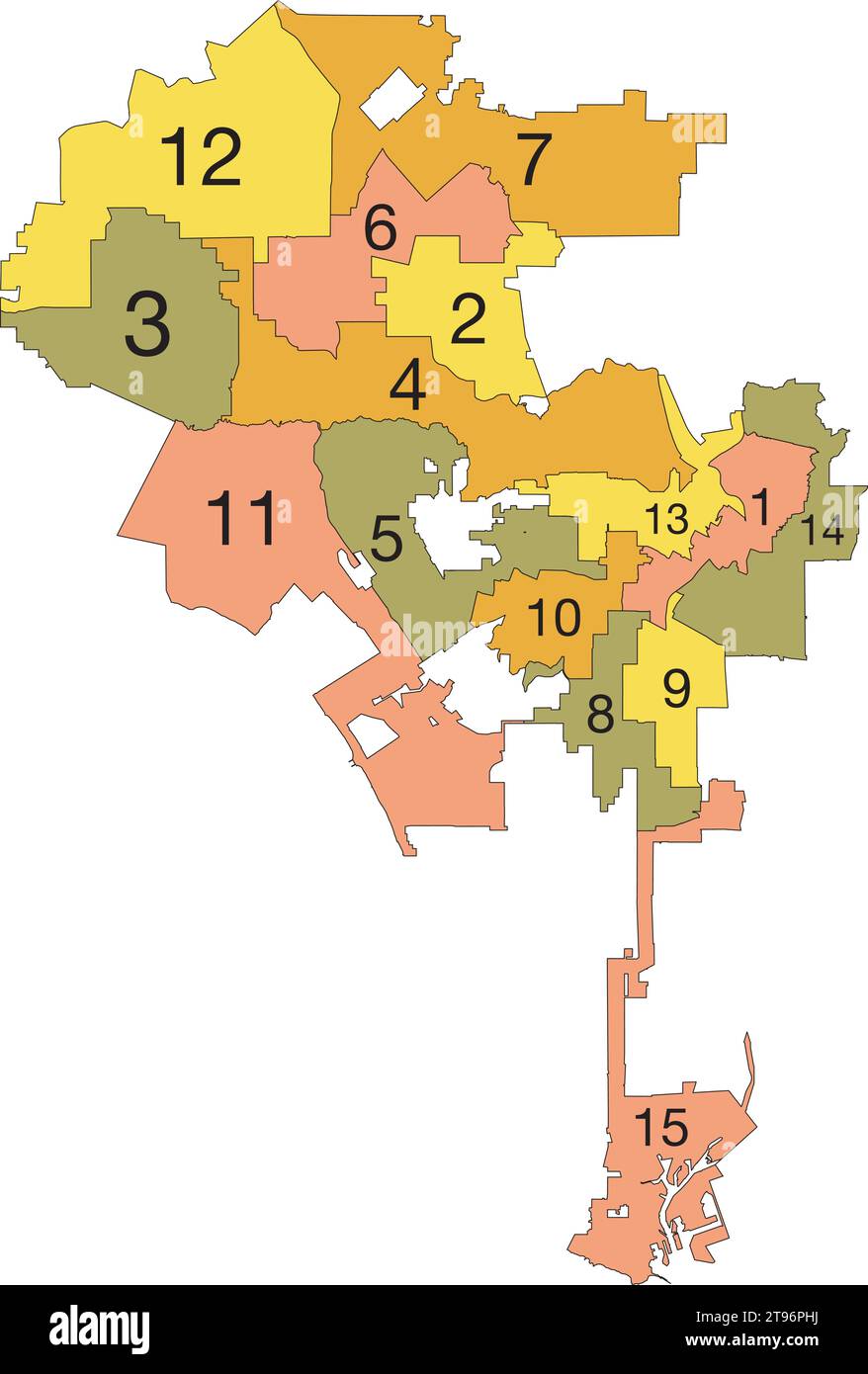 Pastel tagged cities map of the LOS ANGELES CITY COUNCILS, UNITED ...