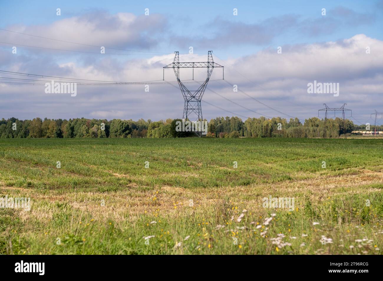 Metal poles electric supports for high-voltage wires in the fields ...
