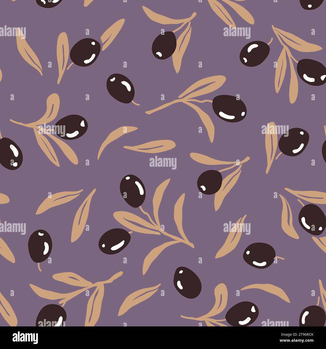 Vector seamless pattern with hand drawn ripe olive tree branches on ...