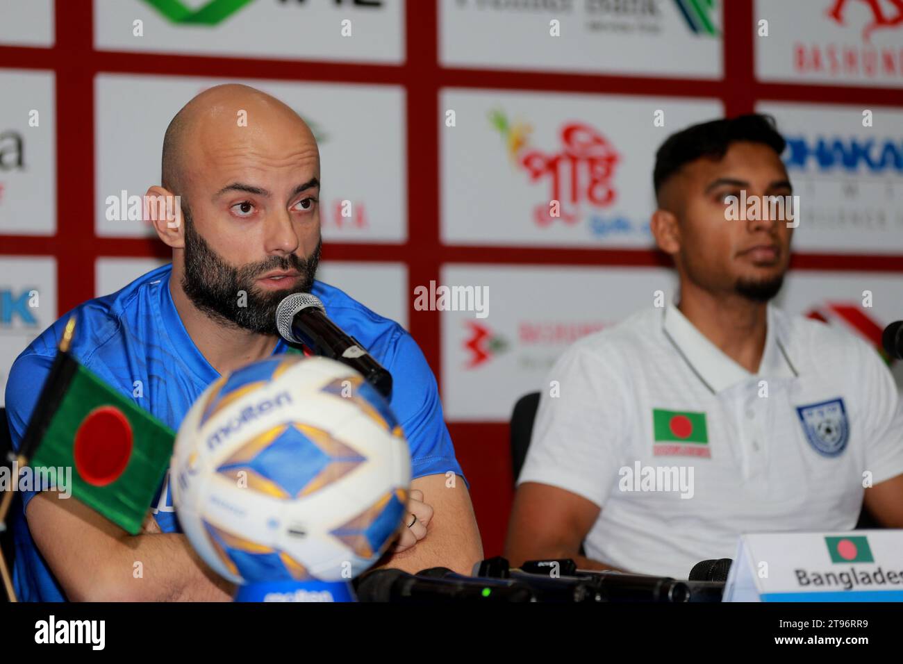 Bangladesh National Football Team Head Coach Javier Cabrera (L) speaks ...