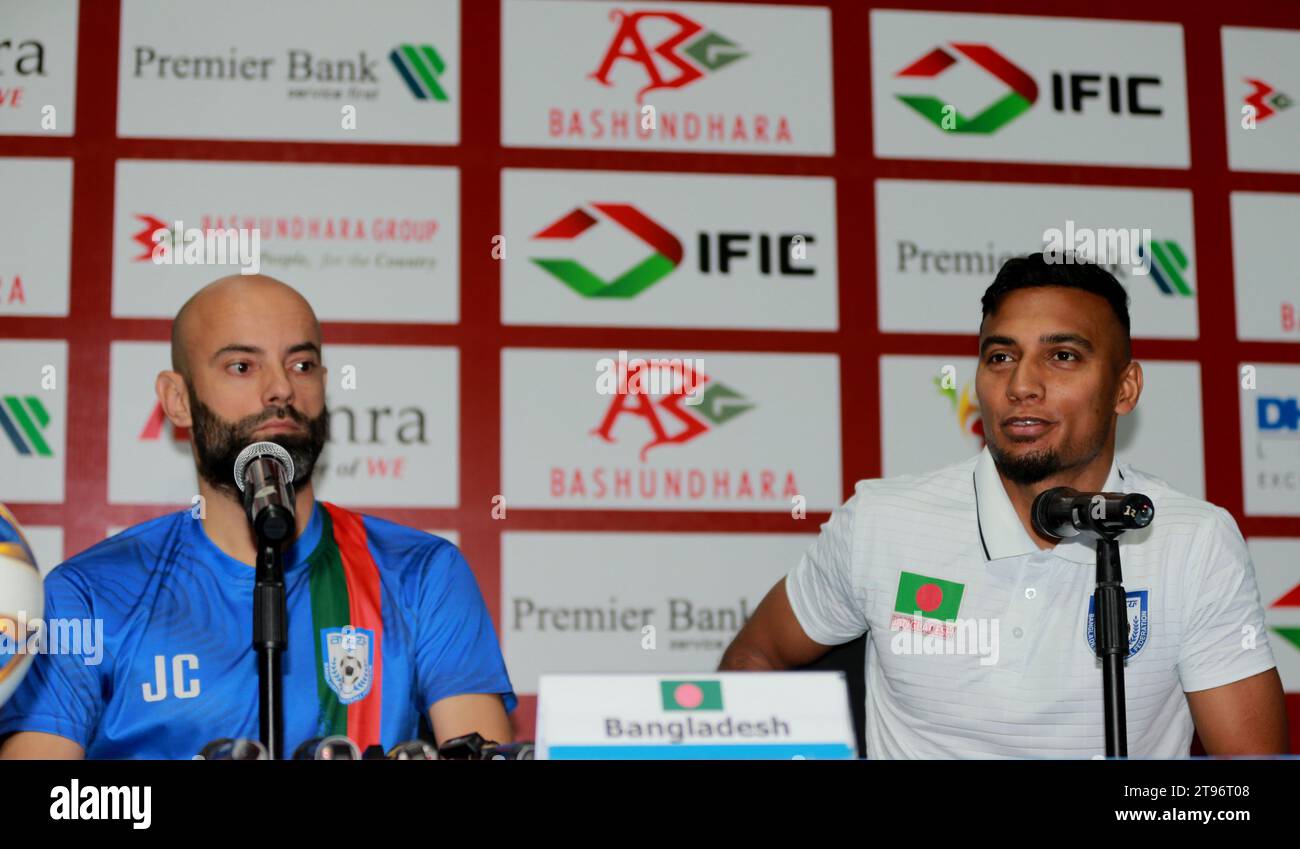 Bangladesh National Football Team Captain Jamal Bhuyan (R) speaks as ...