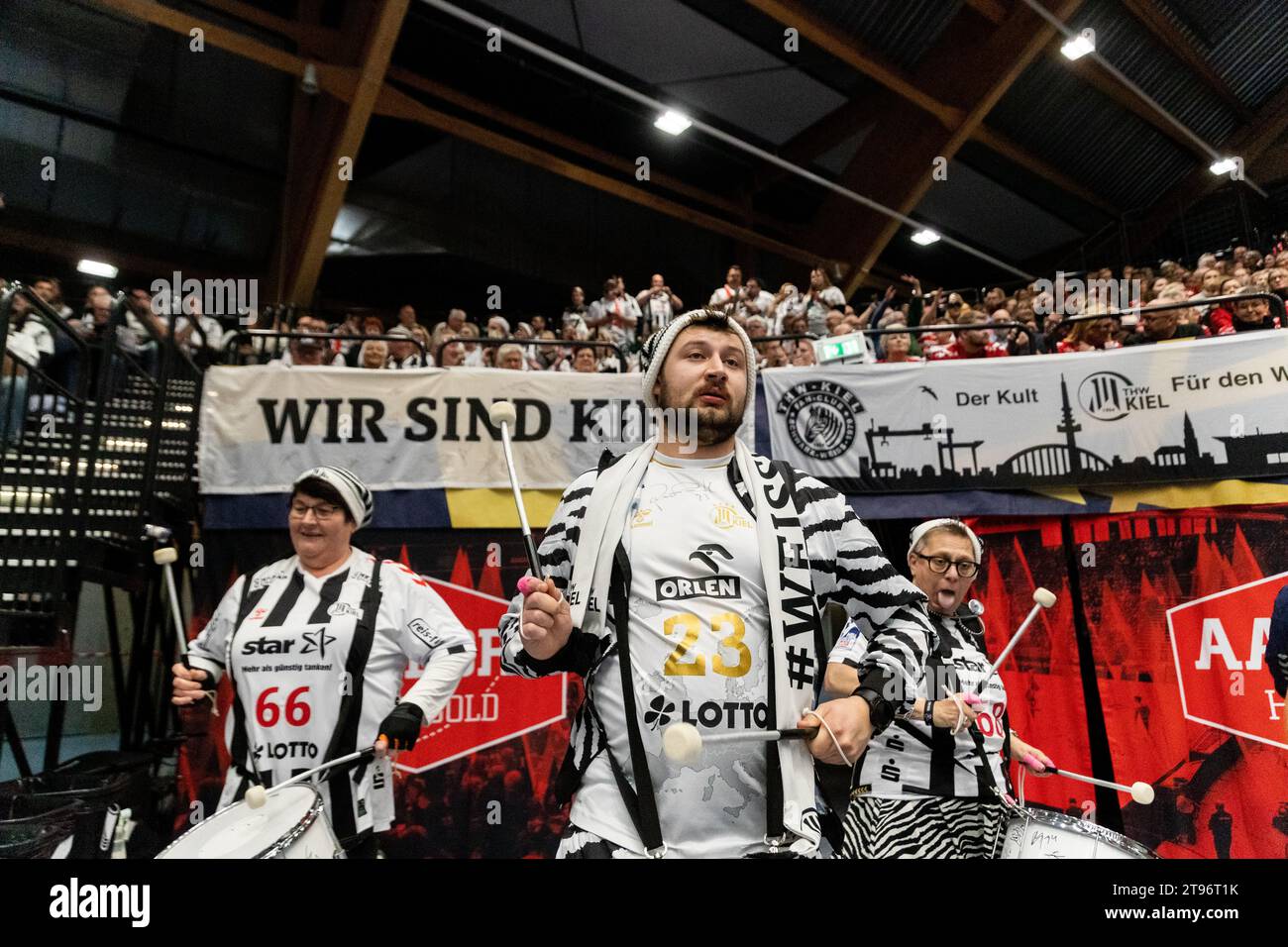 Aalborg, Denmark. 22nd Nov, 2023. Handball fans of THW Kiel seen ...