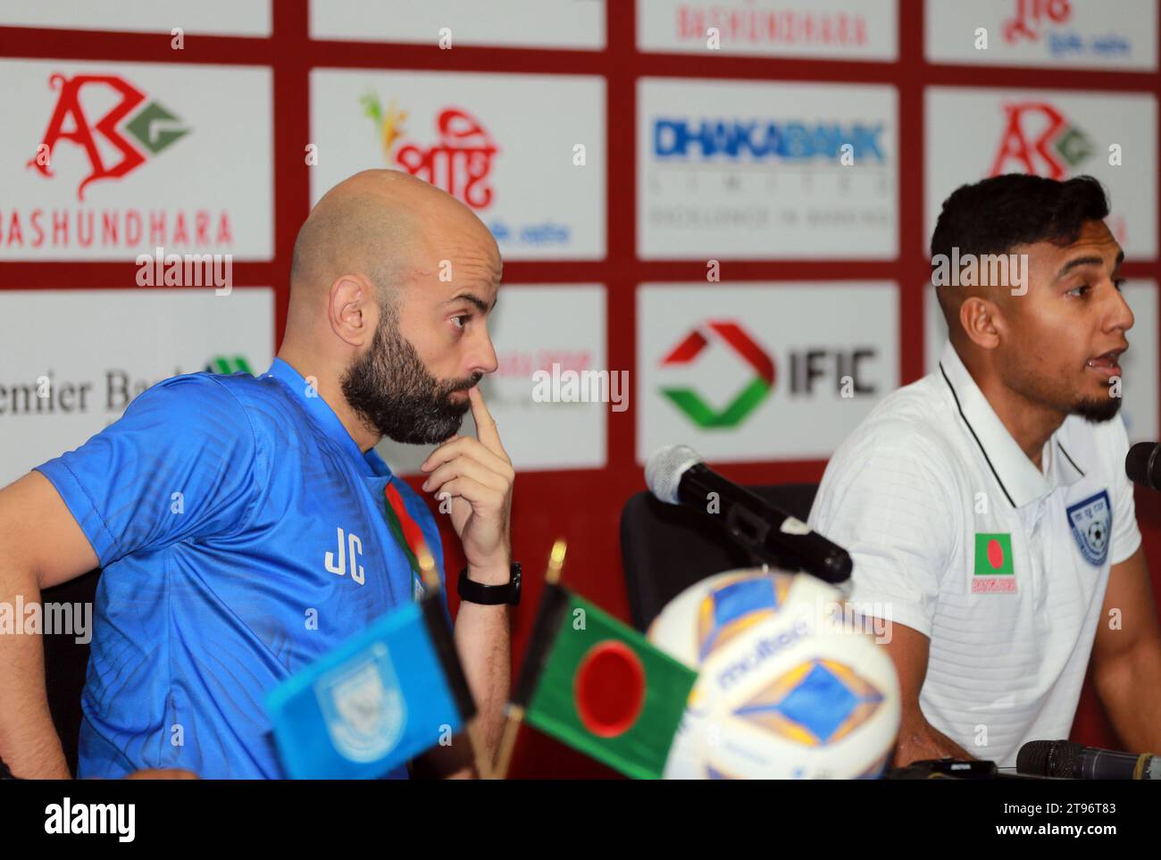 Bangladesh National Football Team Captain Jamal Bhuyan (R) speaks as ...