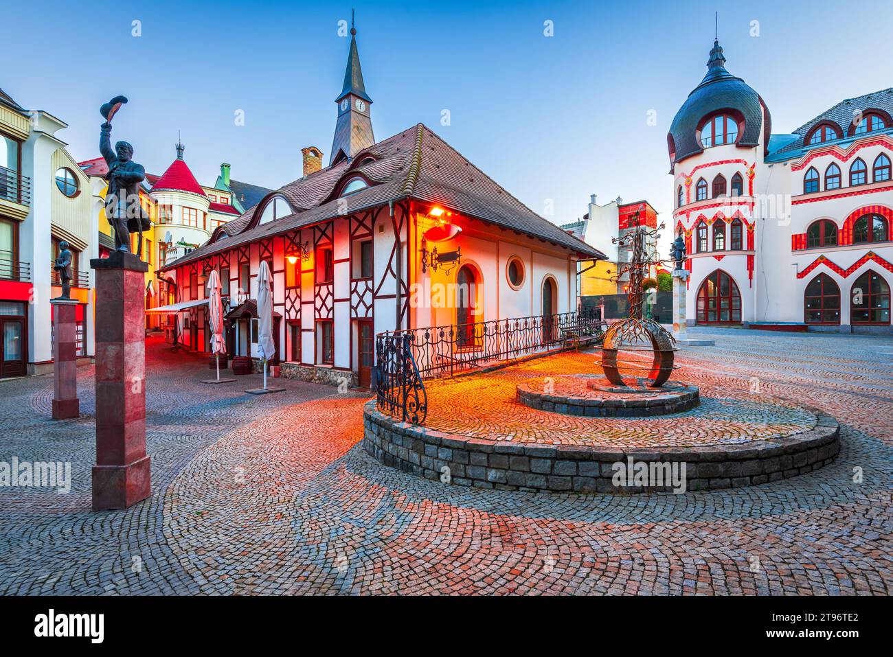 Komarno, Slovakia. Morning twilght with Courtyard of Europe, historical ...