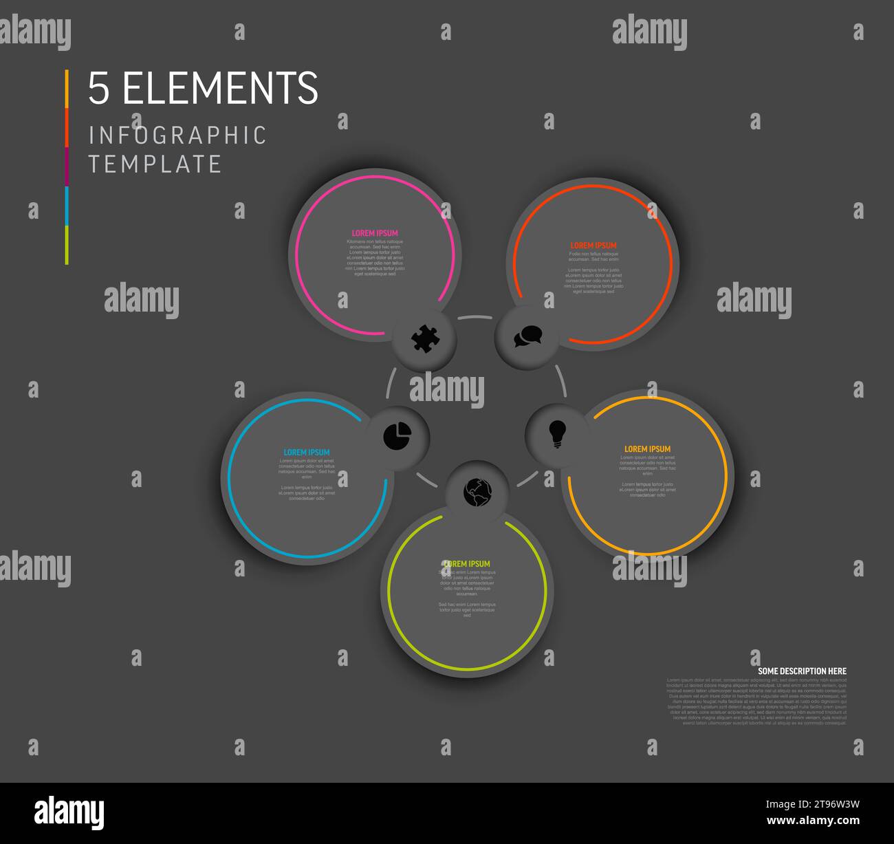 Vector dark Infographic template with white circle cards, icons and ...