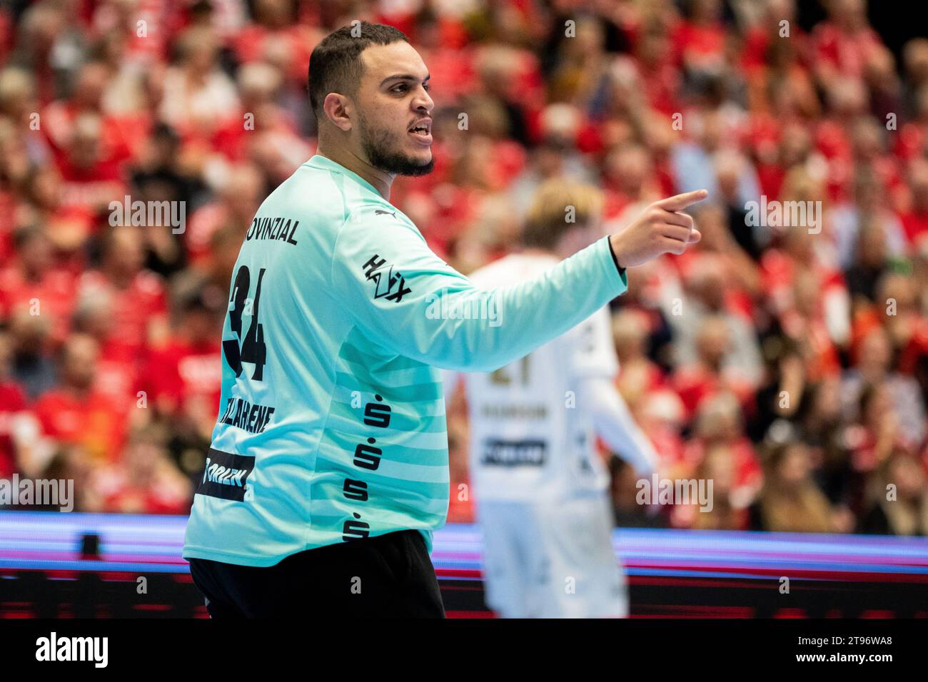 Aalborg, Denmark. 22nd Nov, 2023. Samir Bellahcene (34) of THW Kiel ...
