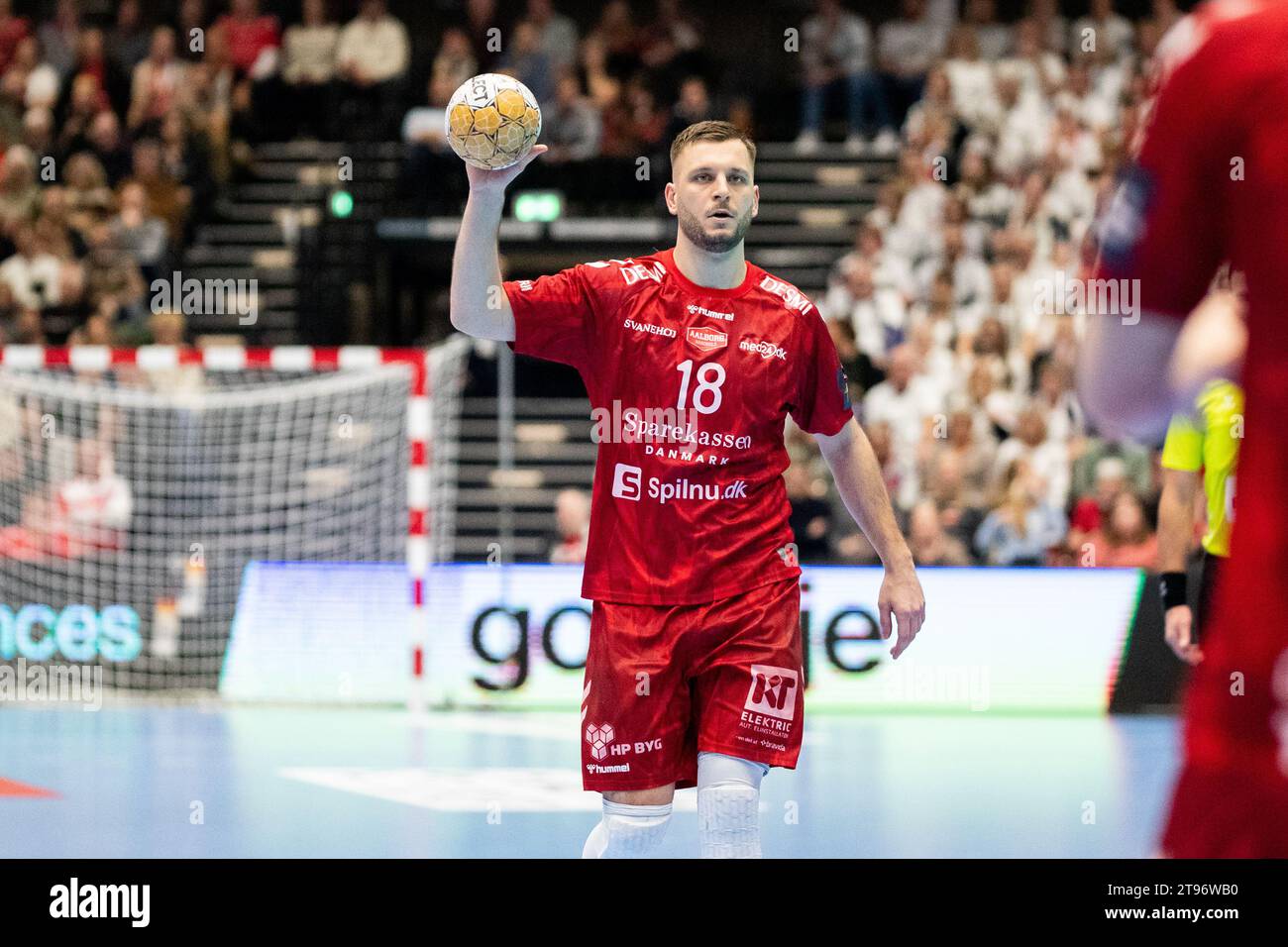Aalborg, Denmark. 22nd Nov, 2023. Aleks Vlah (18) of Aalborg Handball ...