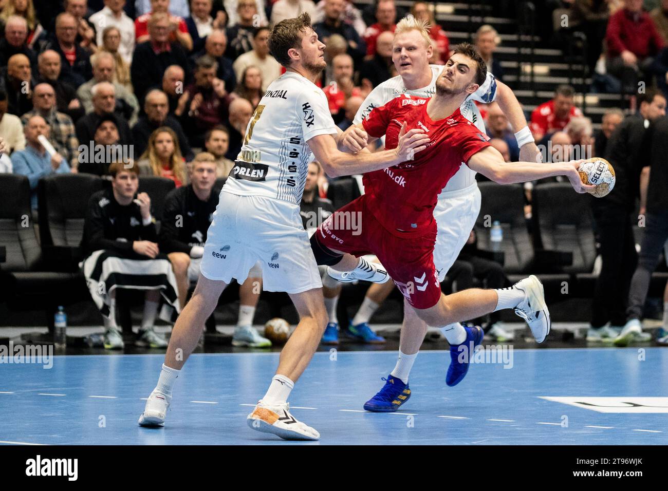 Aalborg, Denmark. 22nd Nov, 2023. Mads Hoxer Hangaard (14) of Aalborg ...