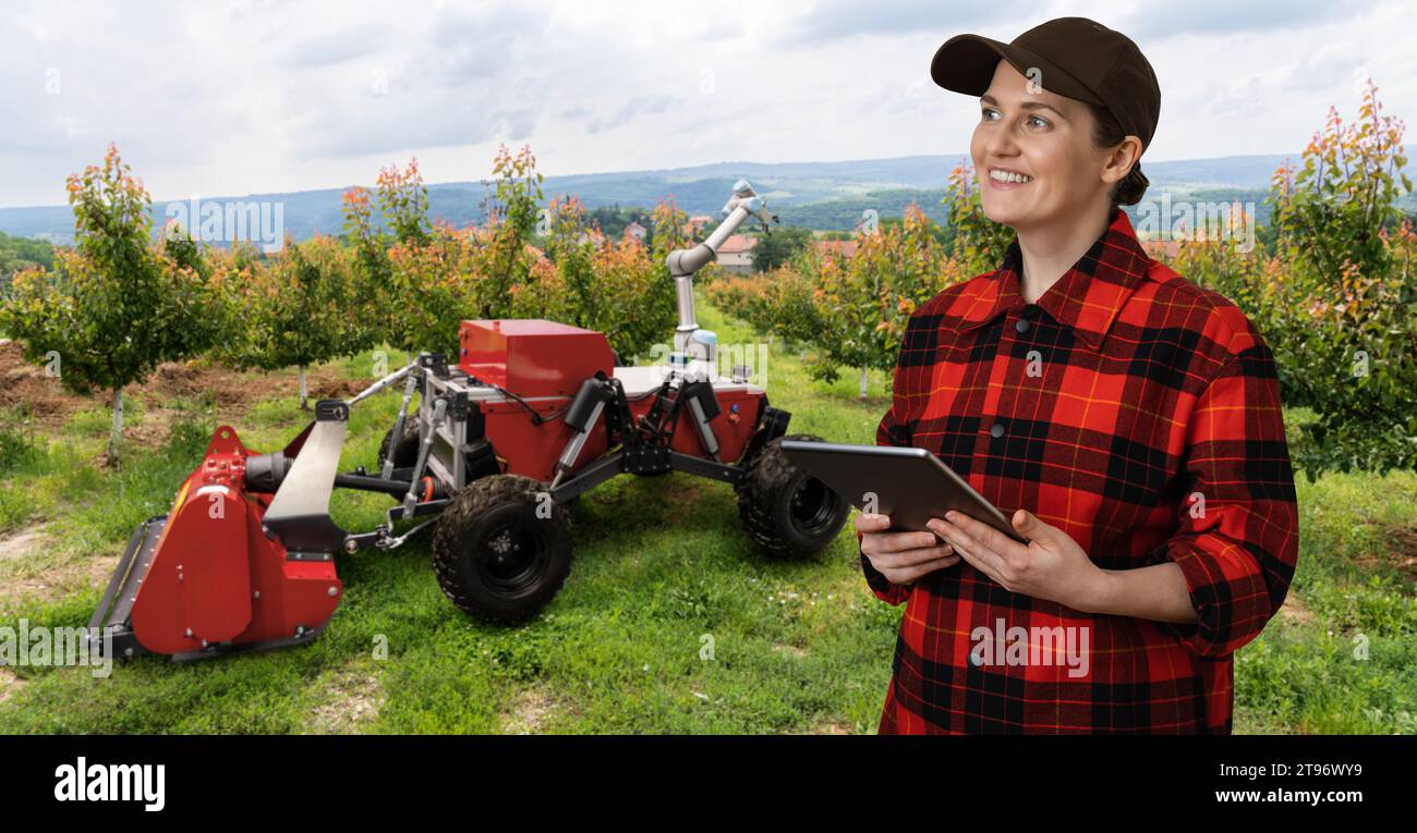 Farmer controls autonomous robot harvester with robotic arm harvesting ...
