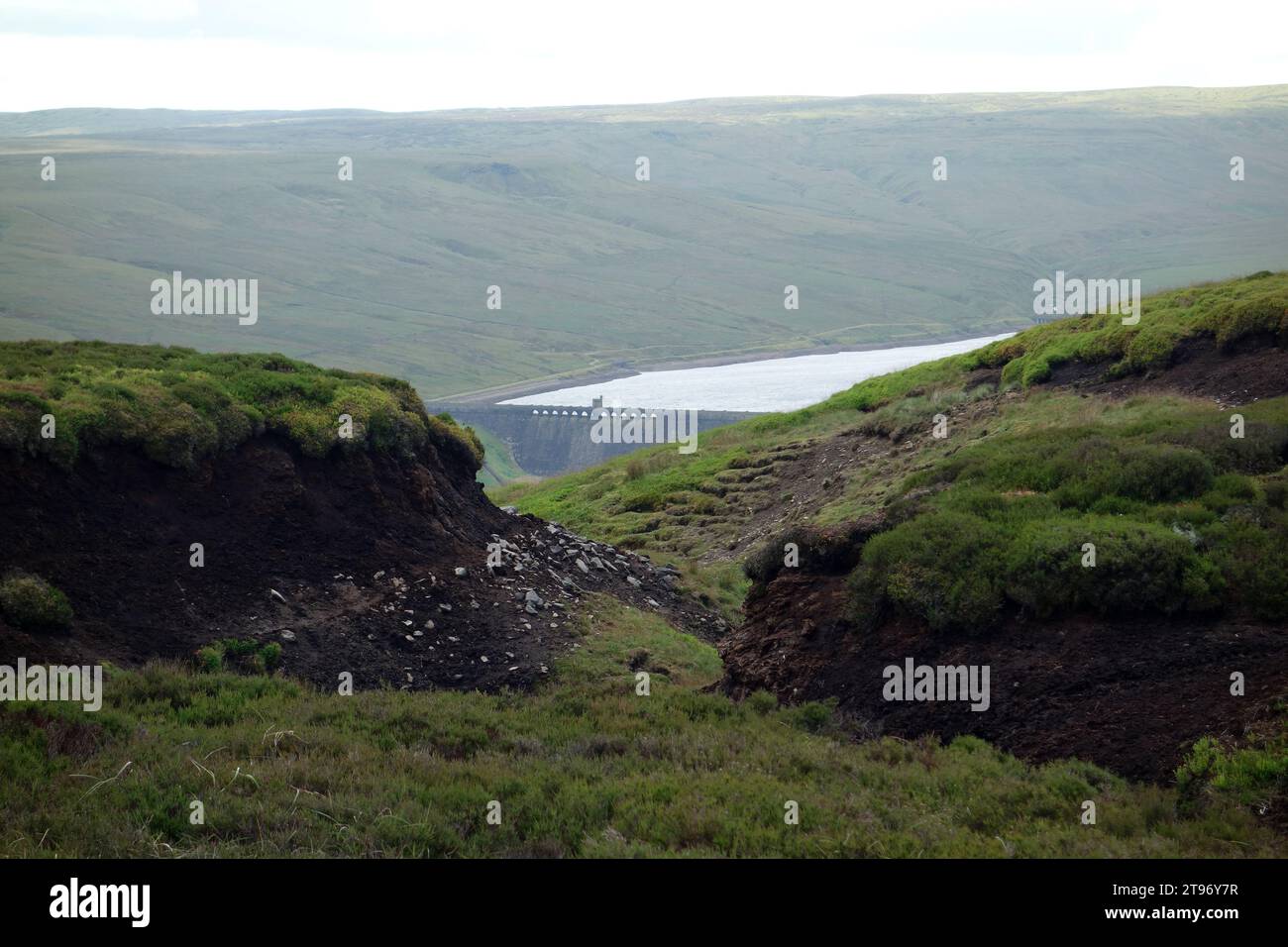 The Dam on Angram Reservoir Through the Peat Hags on Dead Mans Hill in ...
