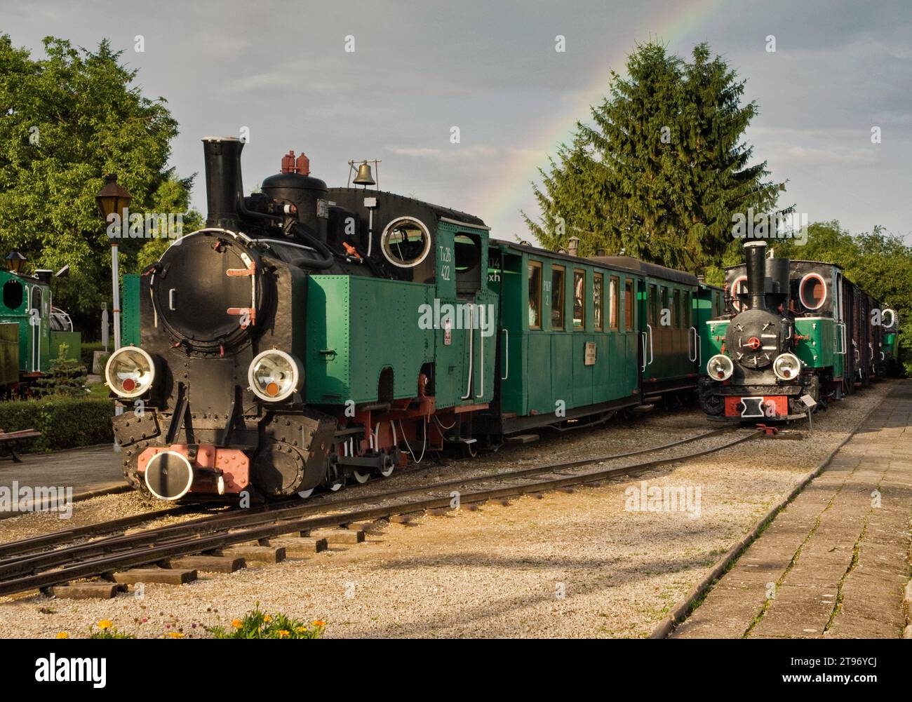 Narrow-Gauge steam locomotives at museum in Wenecja near Biskupin ...