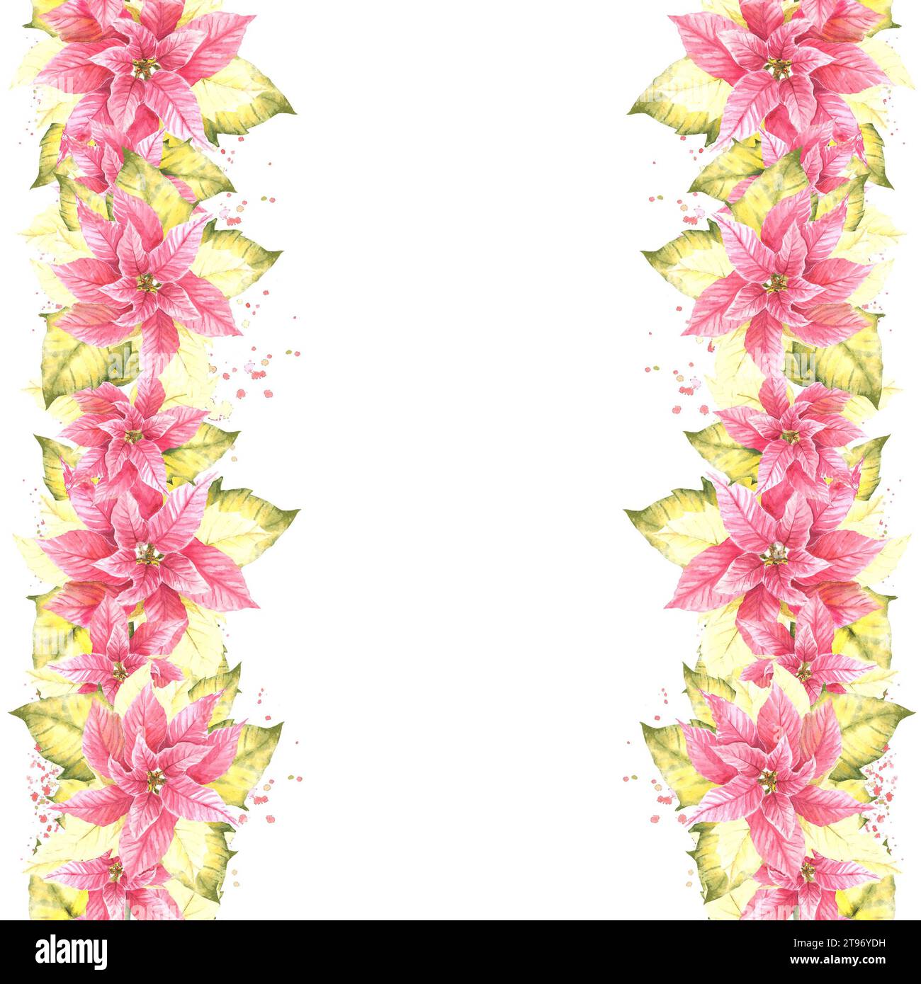 Watercolor painted seamless vertical border, frame of pink yellow ...