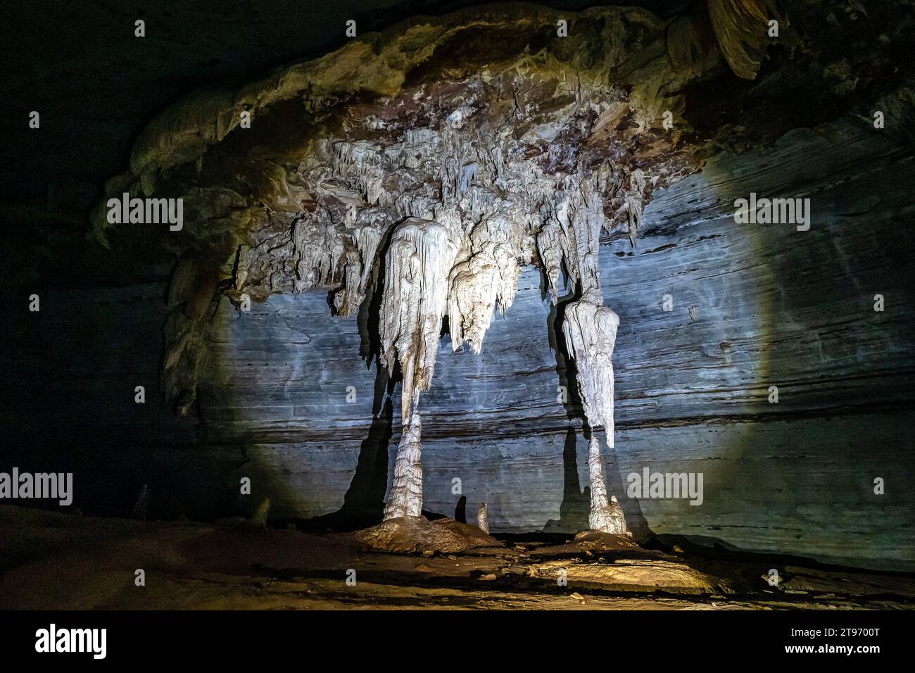 Limestone cave of stalactite and stalagmite formations, the Gruta da ...