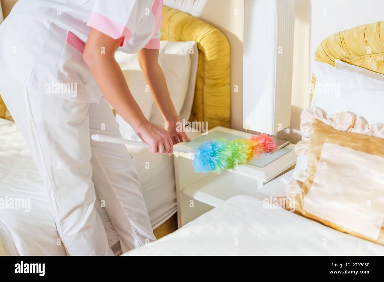 Maid cleaning with a duster hi-res stock photography and images - Alamy