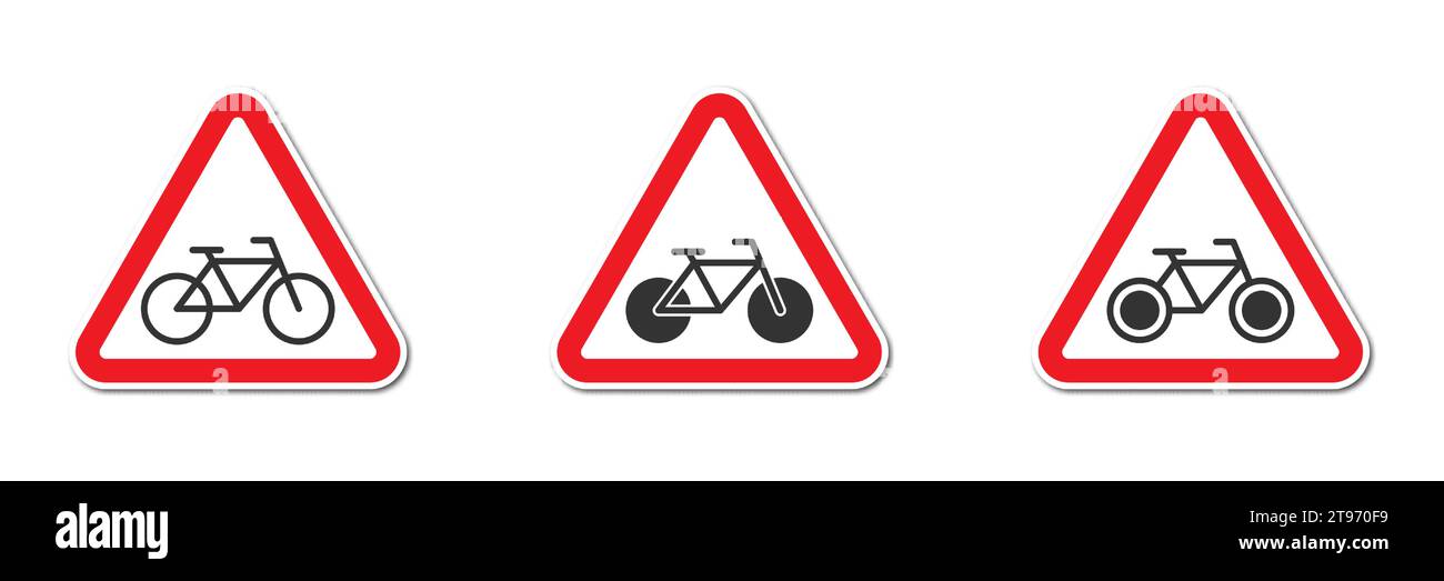 Road sign with bike. Triangular road sign with shadow. Vector ...