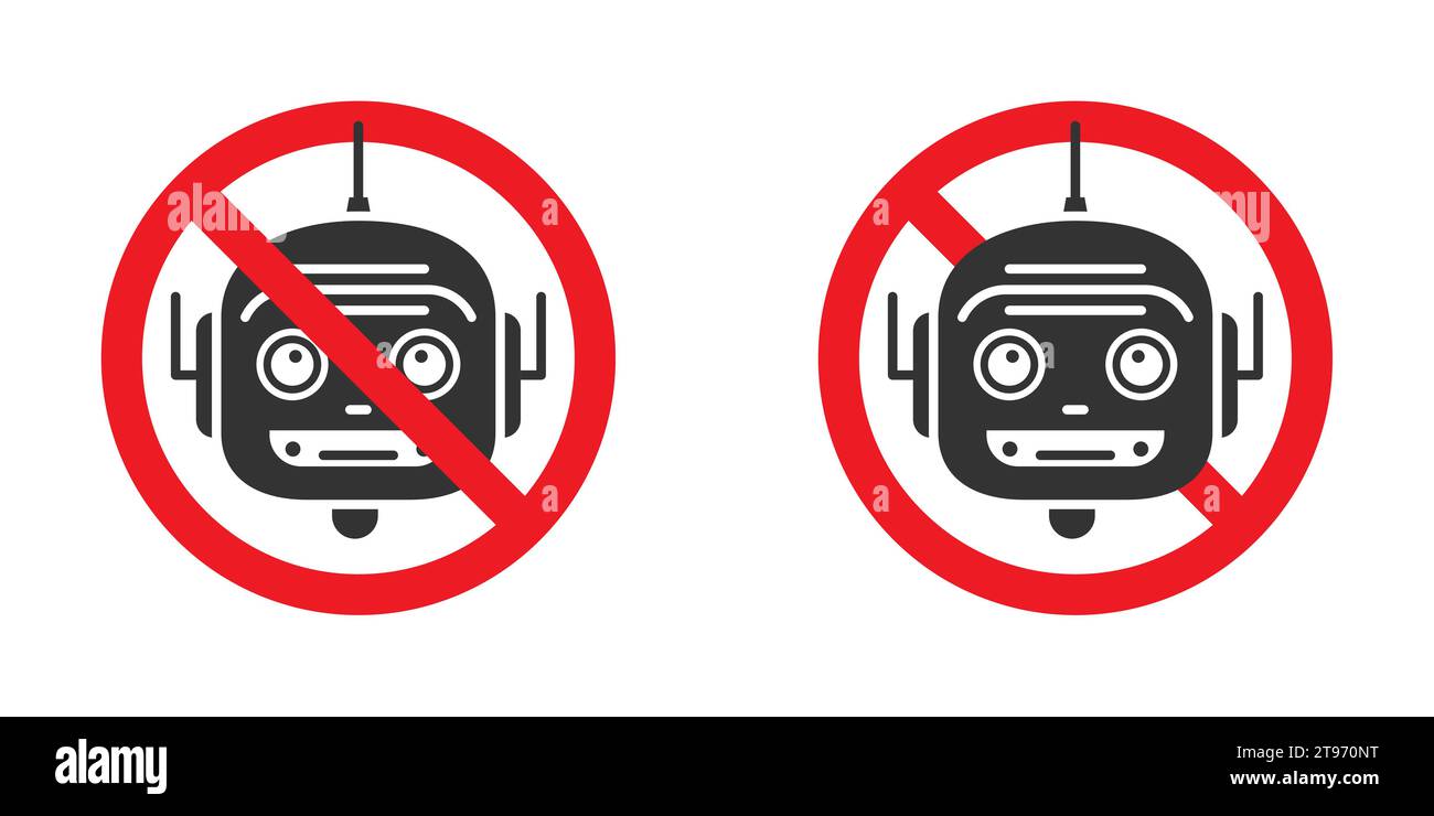 Artificial intelligence forbidden sign. No robot icon. Vector ...