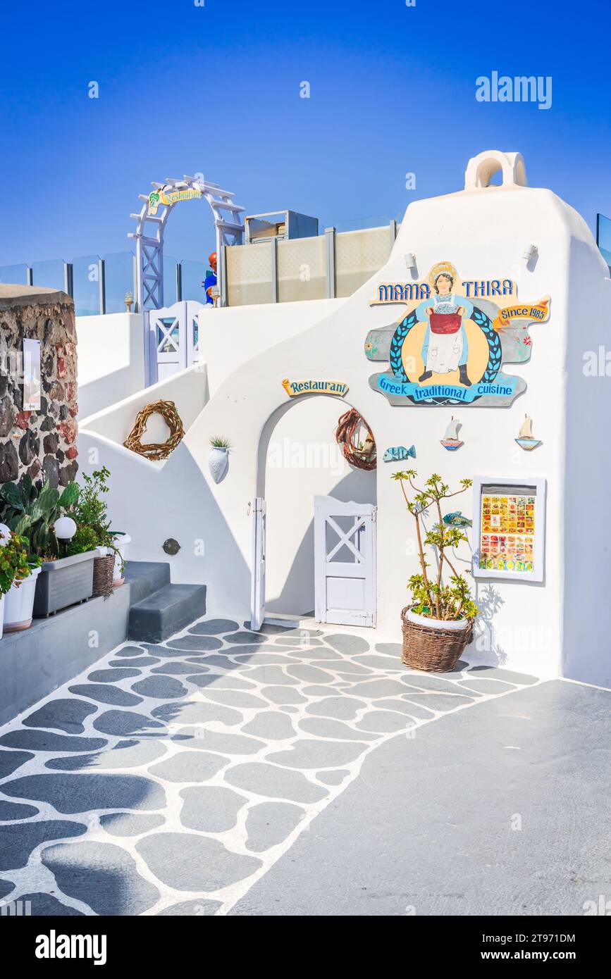 Santorini, Greece - September 11th 2017: Mama Thira a Greek taverna in ...