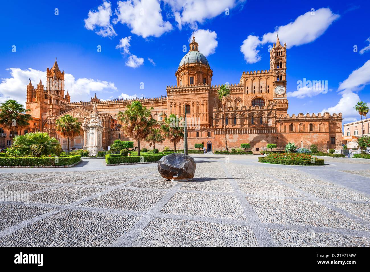 Palermo, Sicily. Beautiful blue sky landscape with Norman Cathedral ...
