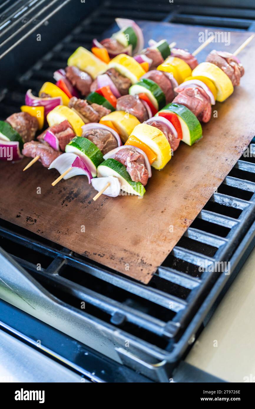 Grill Delights-Beef and Veggies Sizzling on Skewer Stock Photo - Alamy