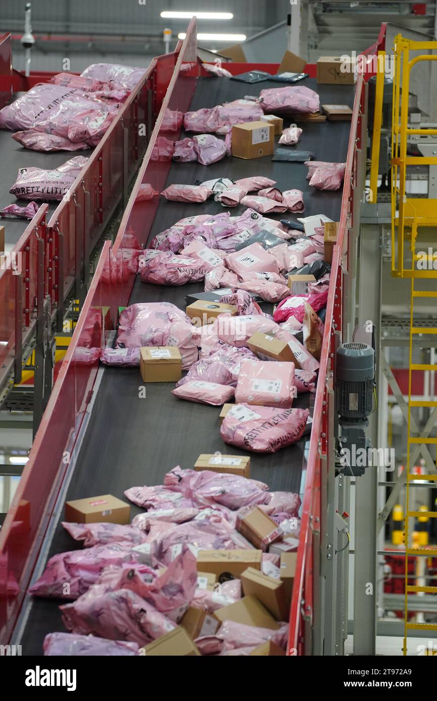 A general view of the Royal Mail's parcel super hub in Warrington ...