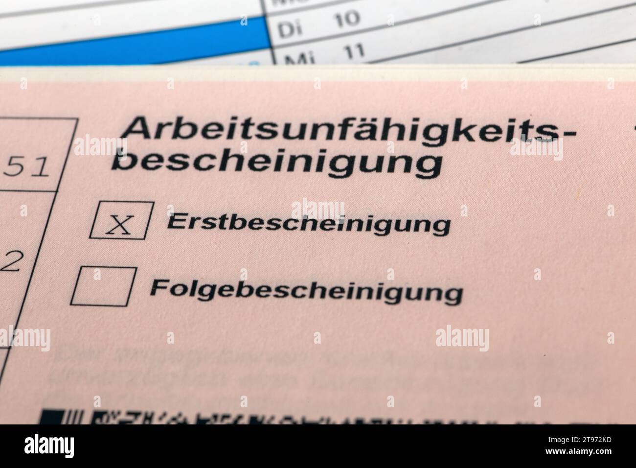 Close-up of a certificate of incapacity for work, Germany ...