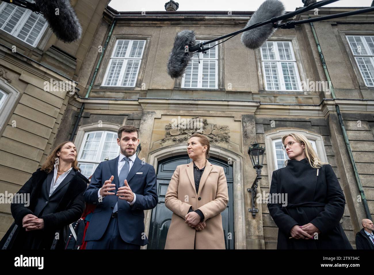 Danish Prime Minister Mette Frederiksen (second from right) presents ...