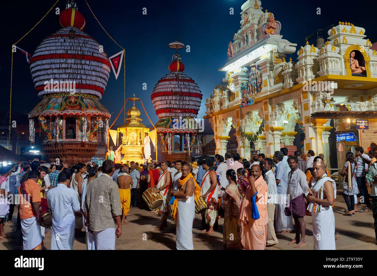 A crowd of people at a procession at Balakrishna Temple, Udupi ...