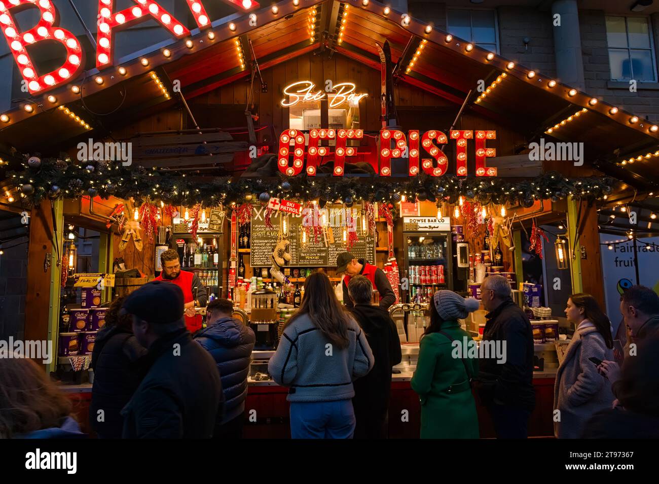 People waiting at an Off Piste food stall on the Christmas Market in ...