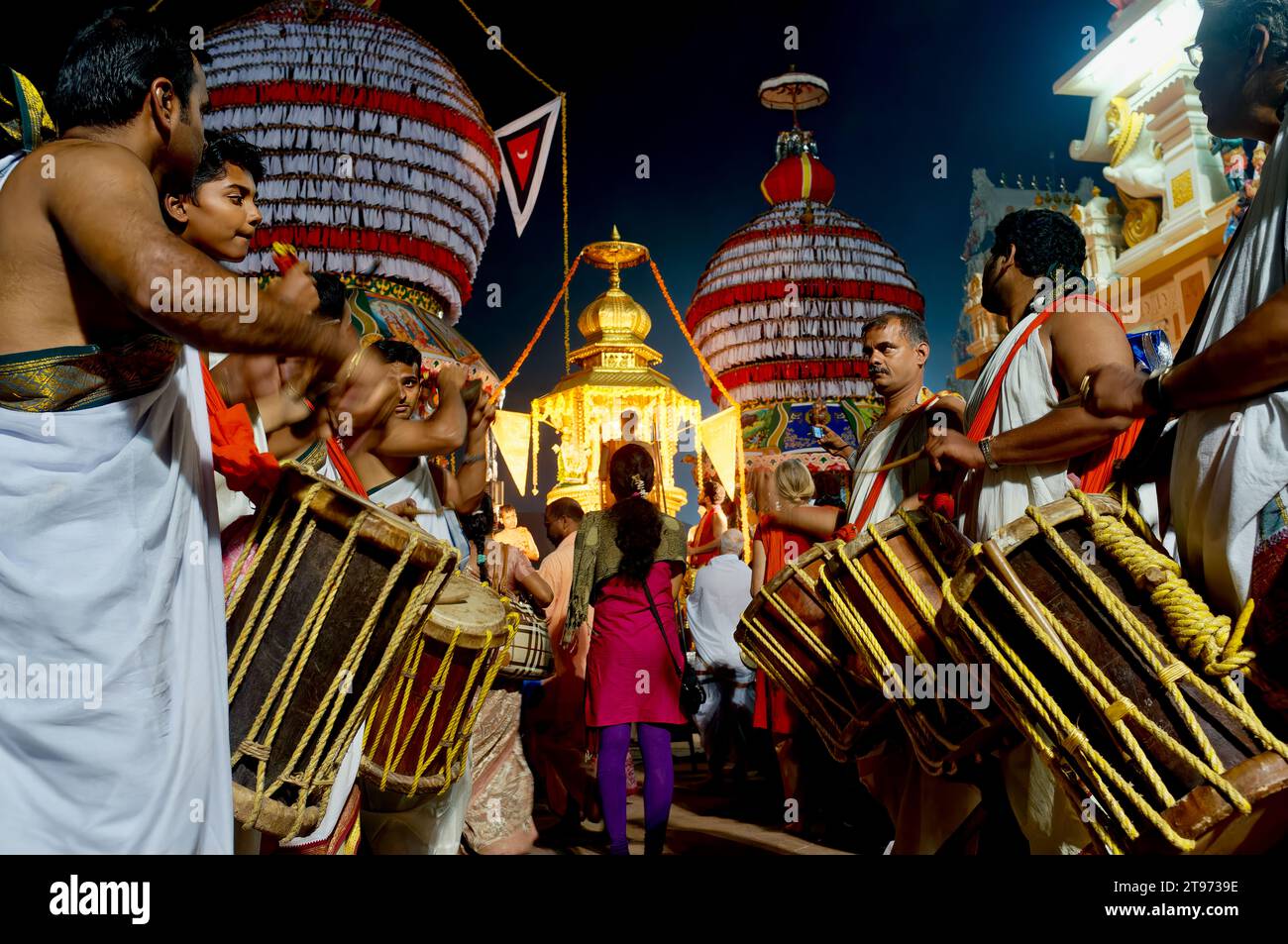 Drummers accompany a procession at Balakrishna Temple, Udupi, Karnataka ...