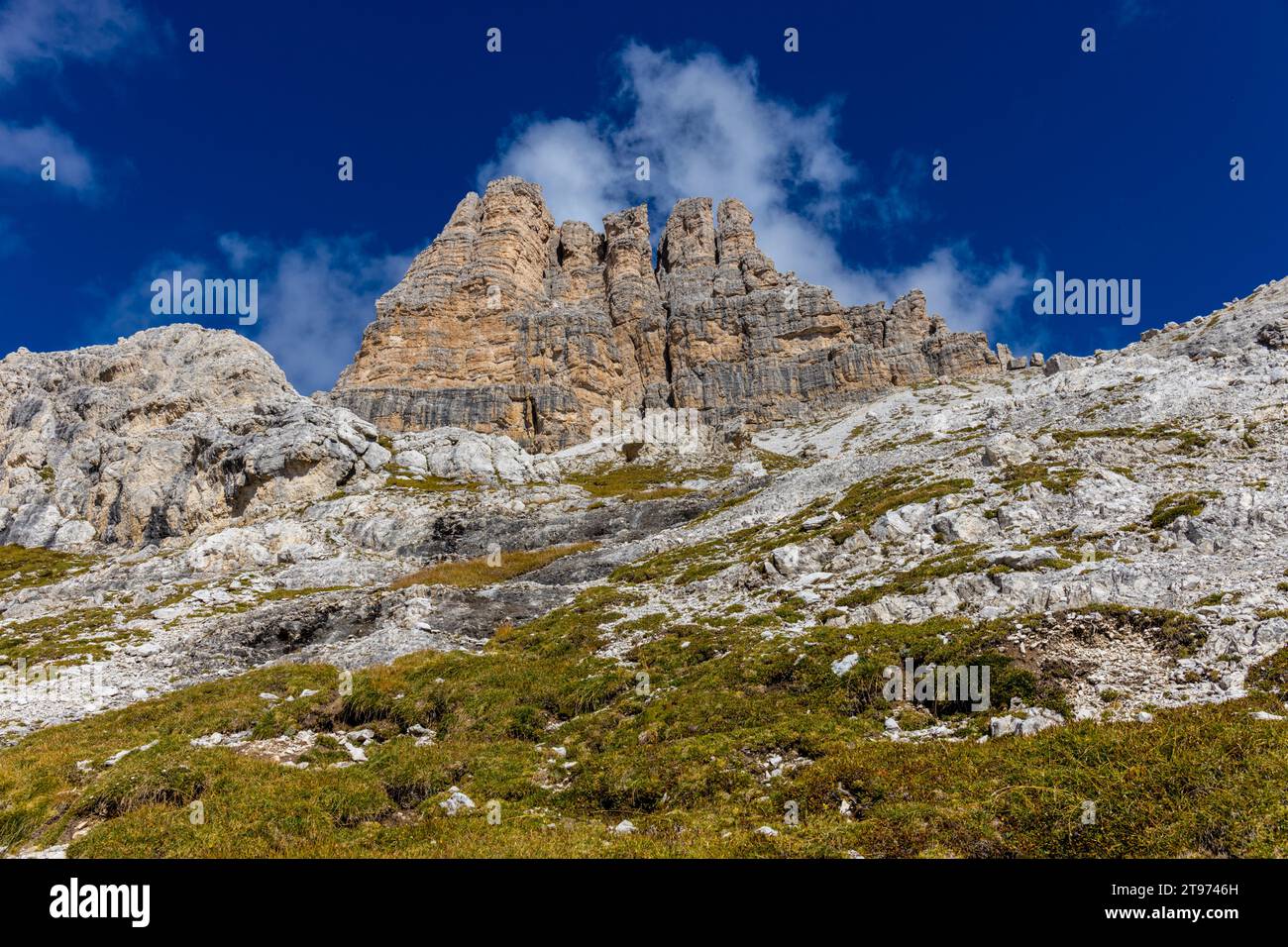 Dolomiti Alps beautiful mountain landscape in summer. Rocky tower ...