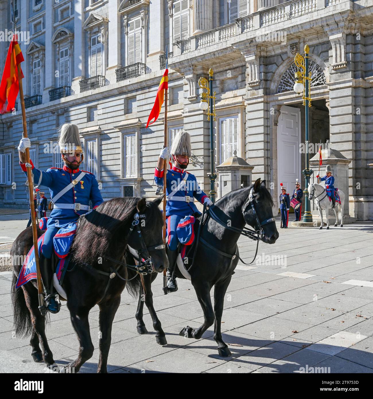 Madrid, Spain - November 17, 2023 : The Royal Palace Guards, protect ... Madrid, Spain - November 17, 2023 : The Royal Palace Guards, protect ...