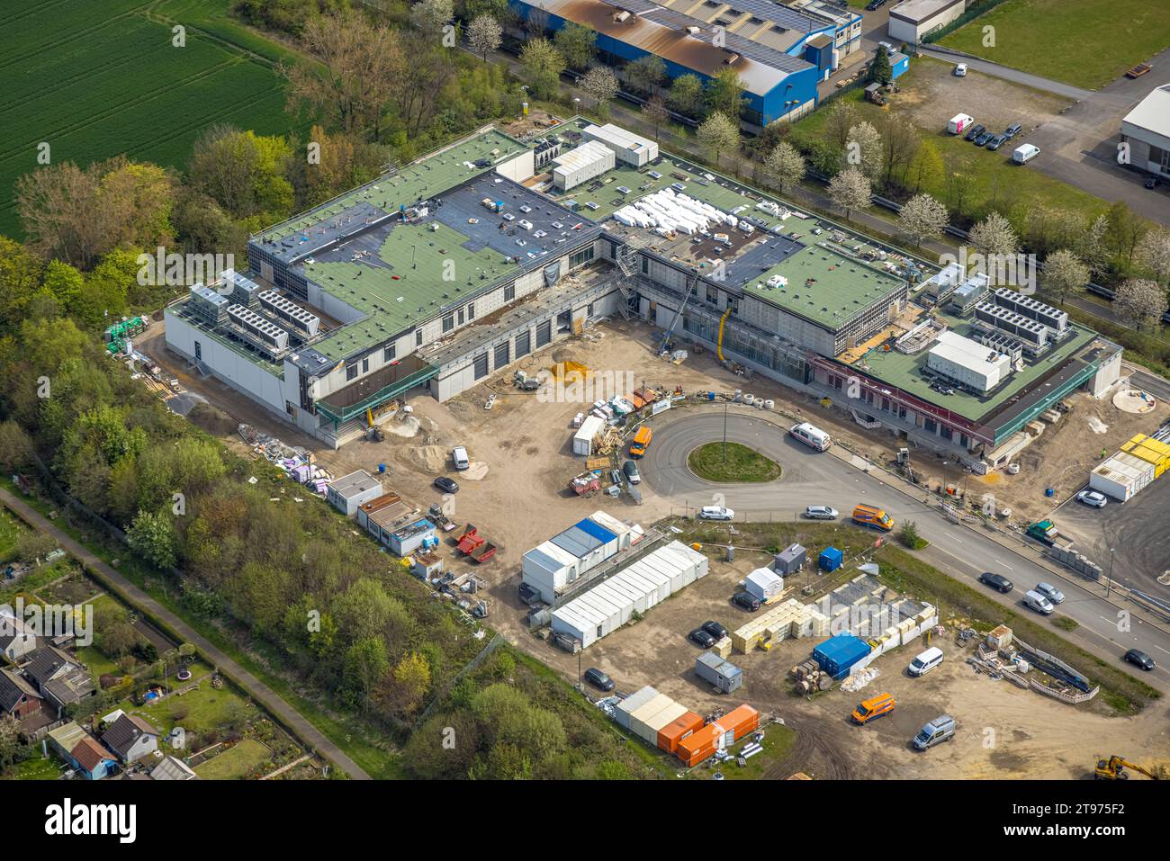 Aerial view, construction site and new building in the industrial ...