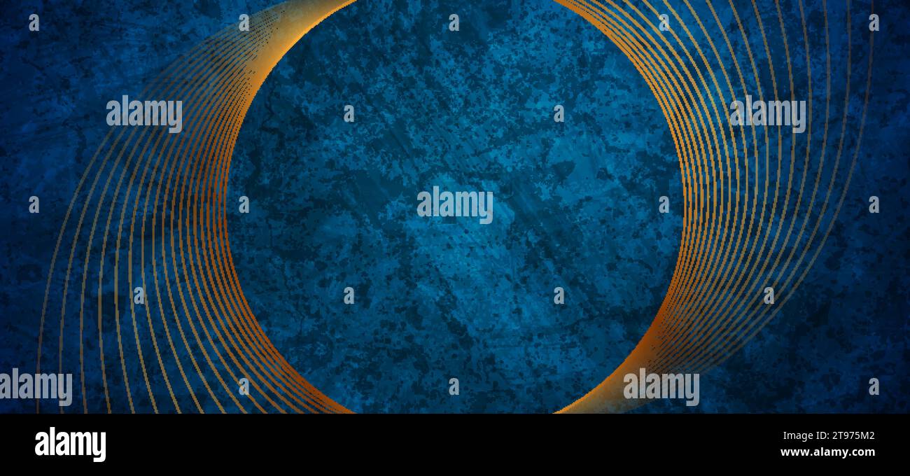 Golden minimal round lines on dark blue grunge abstract background ...