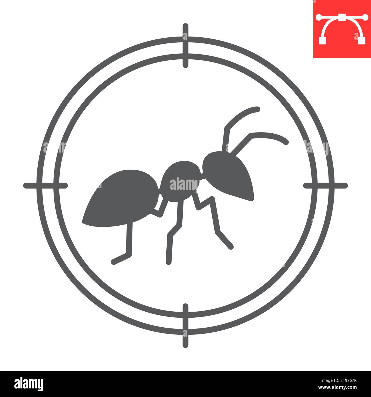 Ant target glyph icon, pest control and kill insect, ant in crosshair ...