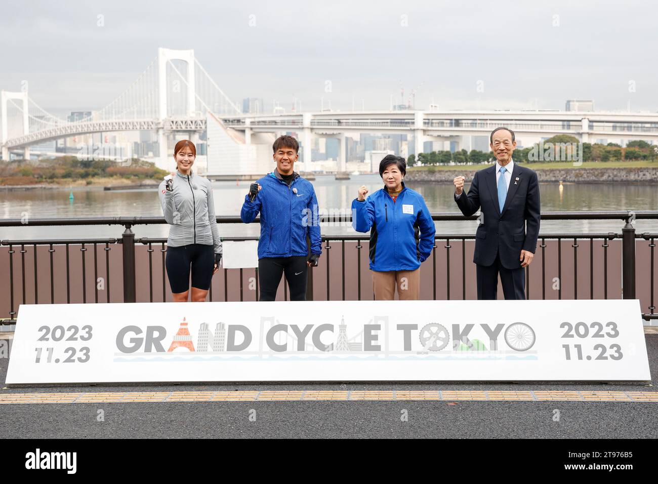 Tokyo, Japan. 23rd Nov, 2023. (L to R) Grand Cycle Tokyo ambassadors ...