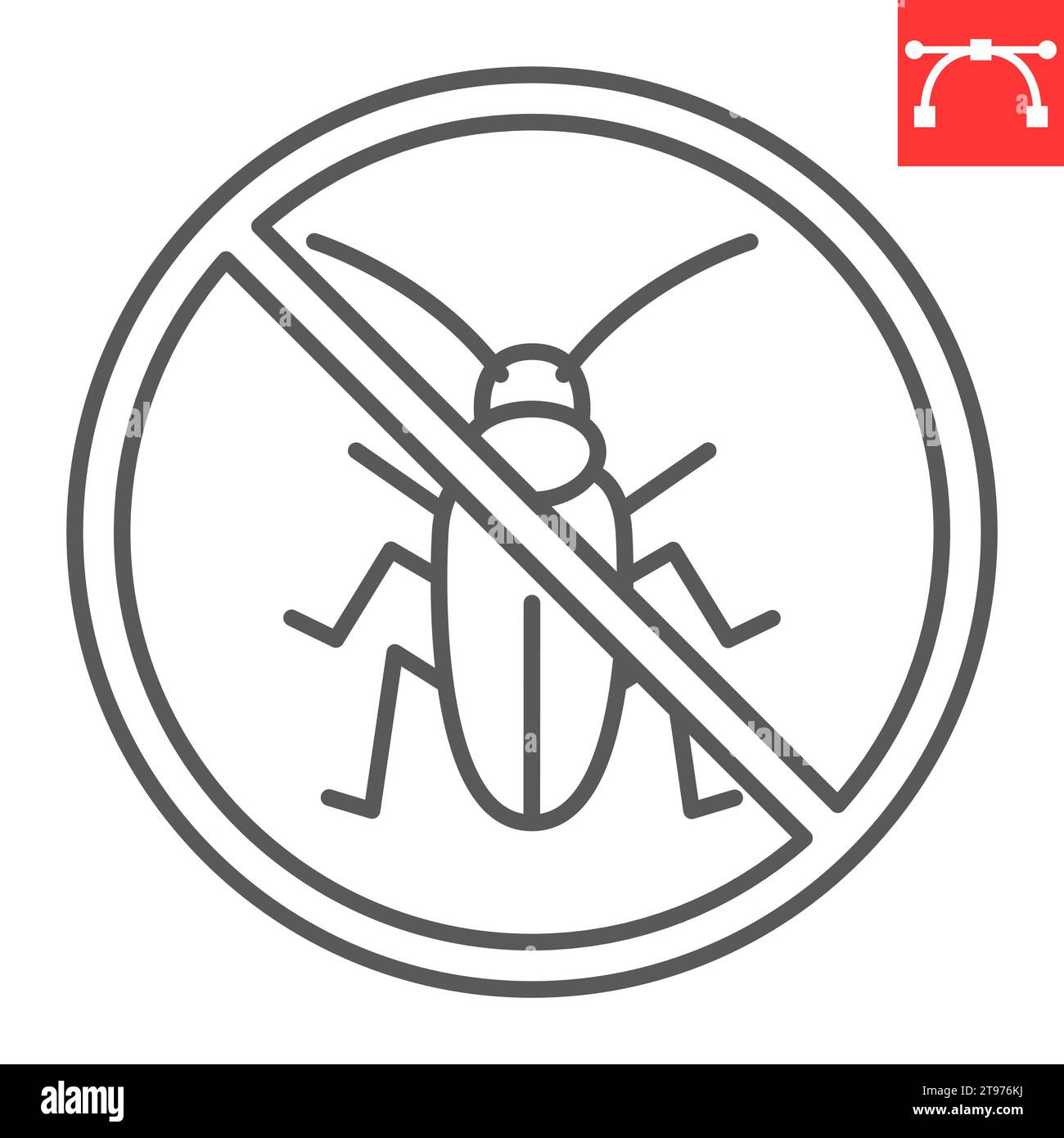 Anti cockroach line icon, pest control and prohibition, no cockroach ...