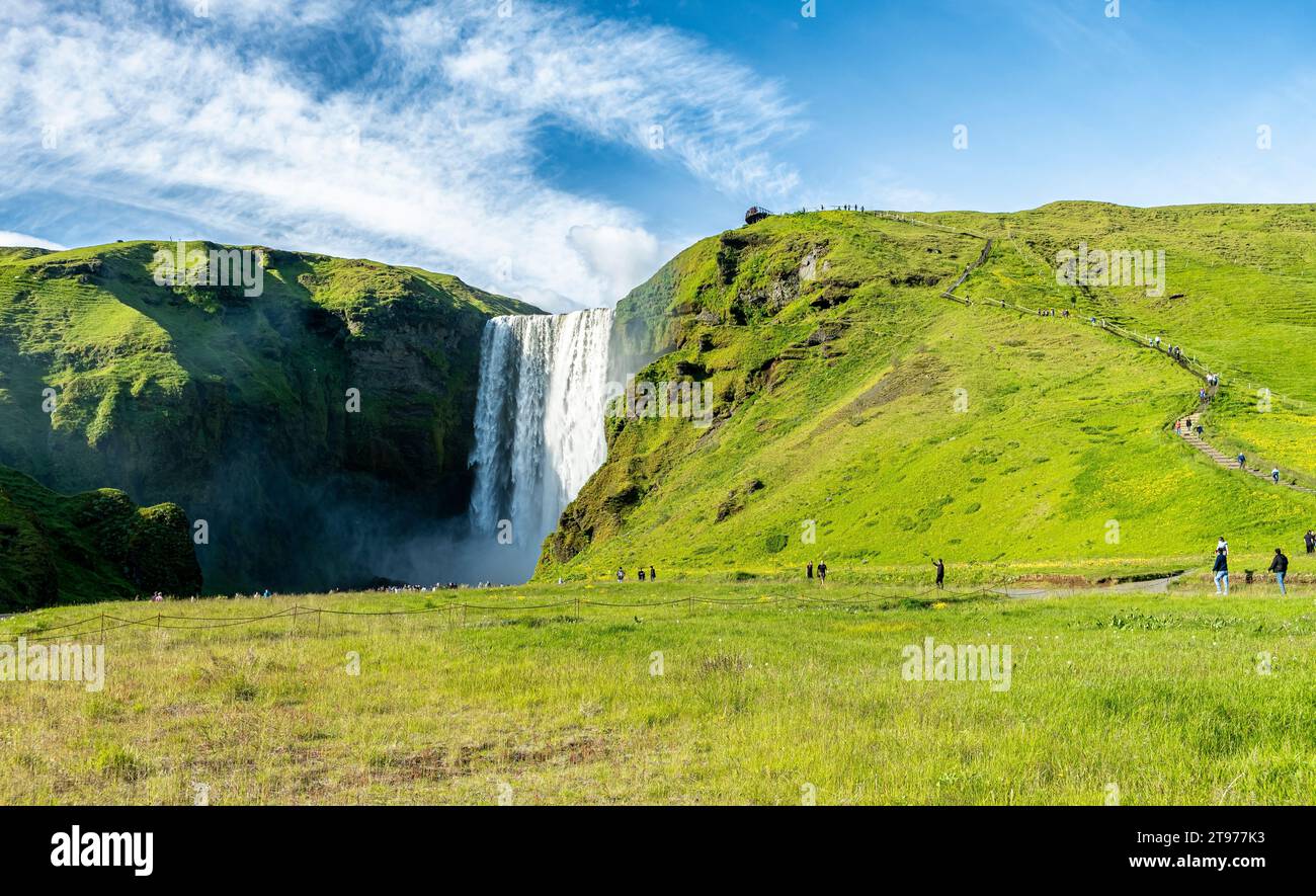Skógafoss waterfall is one of the biggest waterfalls in Iceland, with a ...